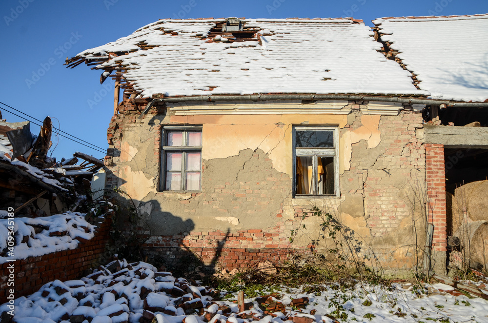 Collapsed and destroyed building after devastating earthquake ...