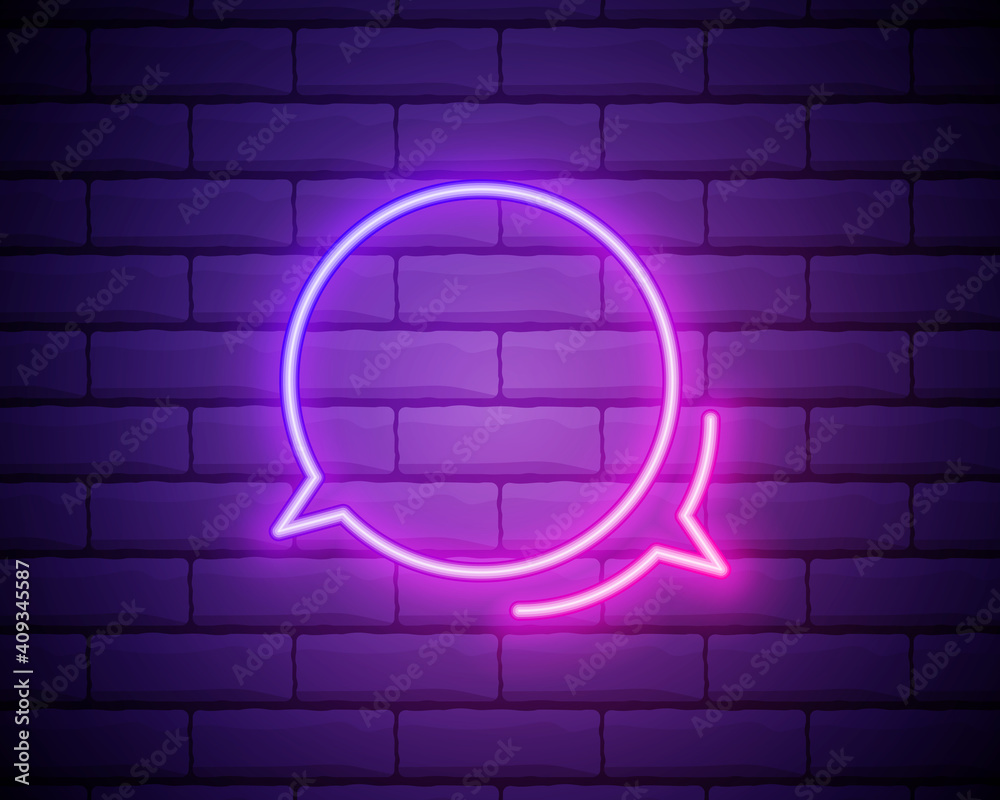 Communication neon sign. Luminous signboard with speech clouds. Night ...