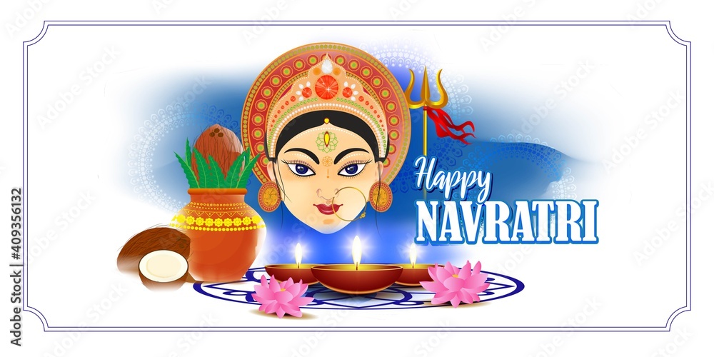 illustration of Goddess Durga Face in Happy Durga Puja, Subh Navratri ...