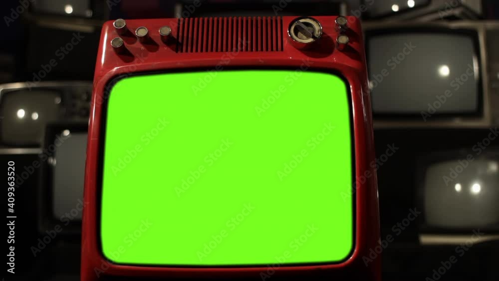 Retro Red TV Turning On with Green Screen and Static Noise - 4K Stock ...