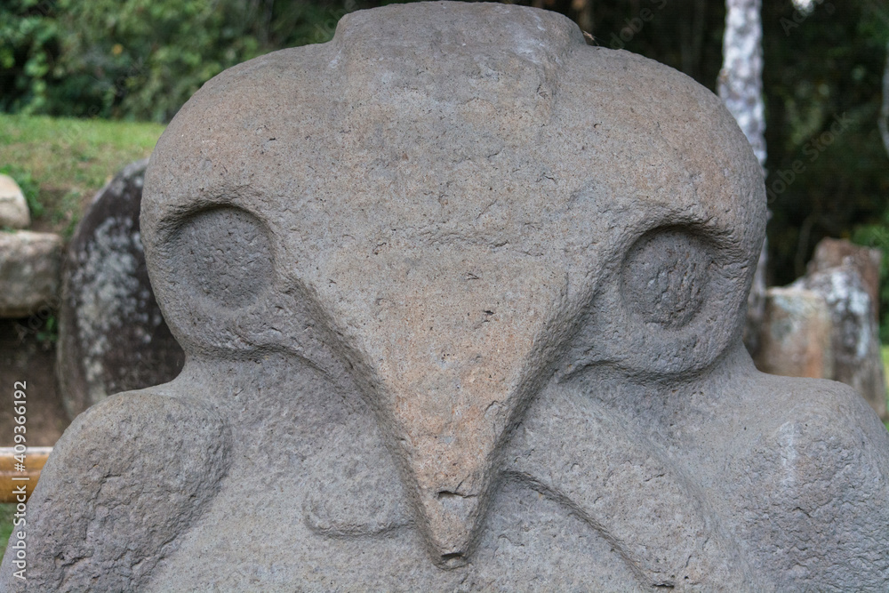 Stone sculpture or anthropomorphic statue from ancient pre-hispanic ...