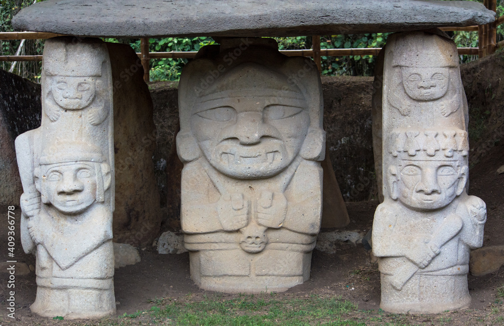 Stone sculpture or anthropomorphic statue from ancient pre-hispanic ...