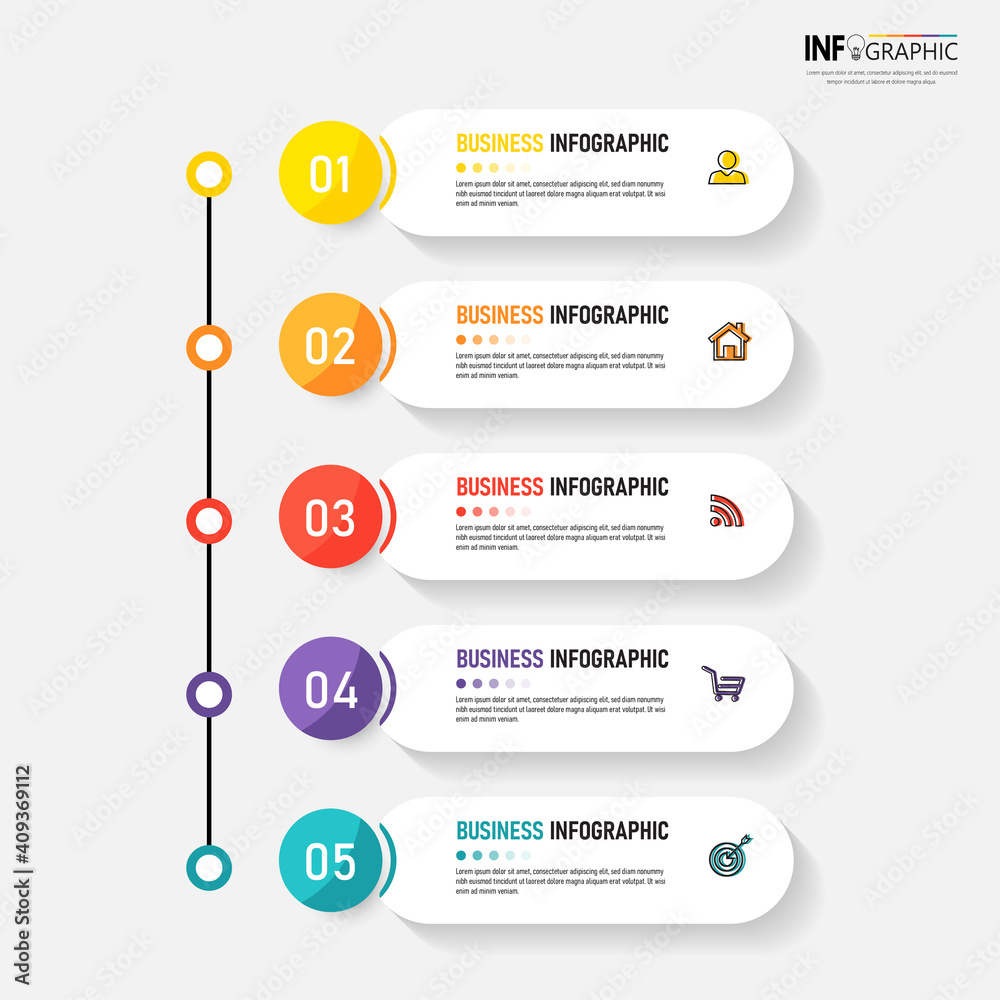 5 Steps Timeline Infographics design template. Stock Vector | Adobe Stock