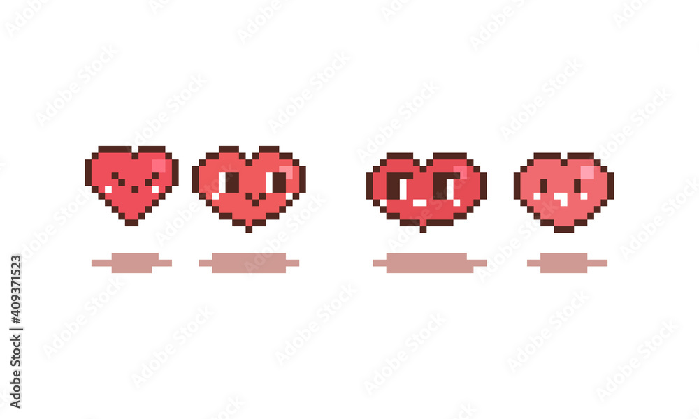Pixel art set of cute cartoon heart character. Stock Vector | Adobe Stock