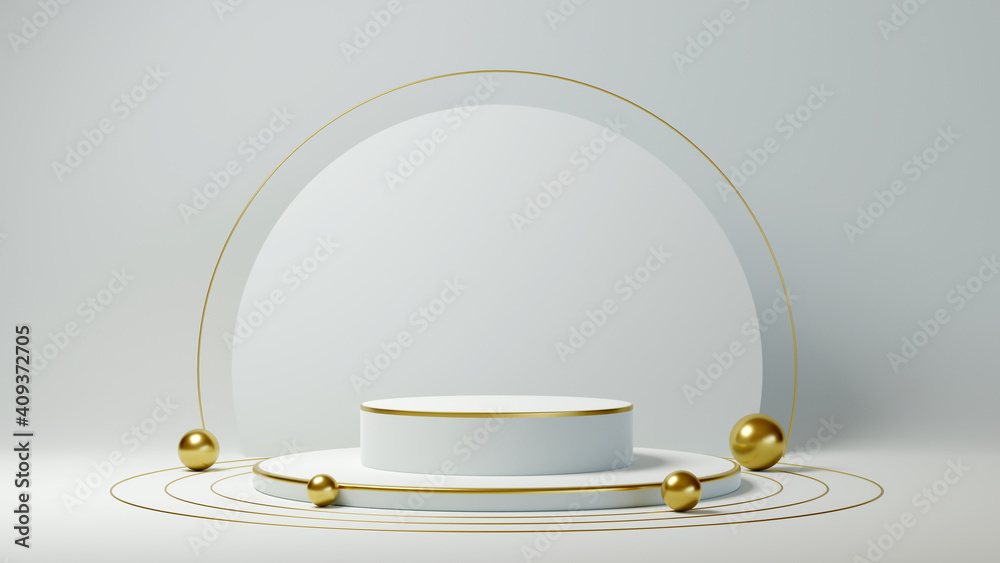 Minimal luxury white design Cylinder box podium in white concrete wall ...