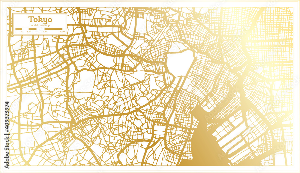 Tokyo Japan City Map in Retro Style in Golden Color. Outline Map. Stock ...