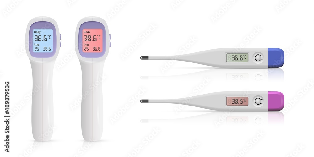 Vetor de Medical digital thermometer set. Temperature scanners for fever vector illustration ...