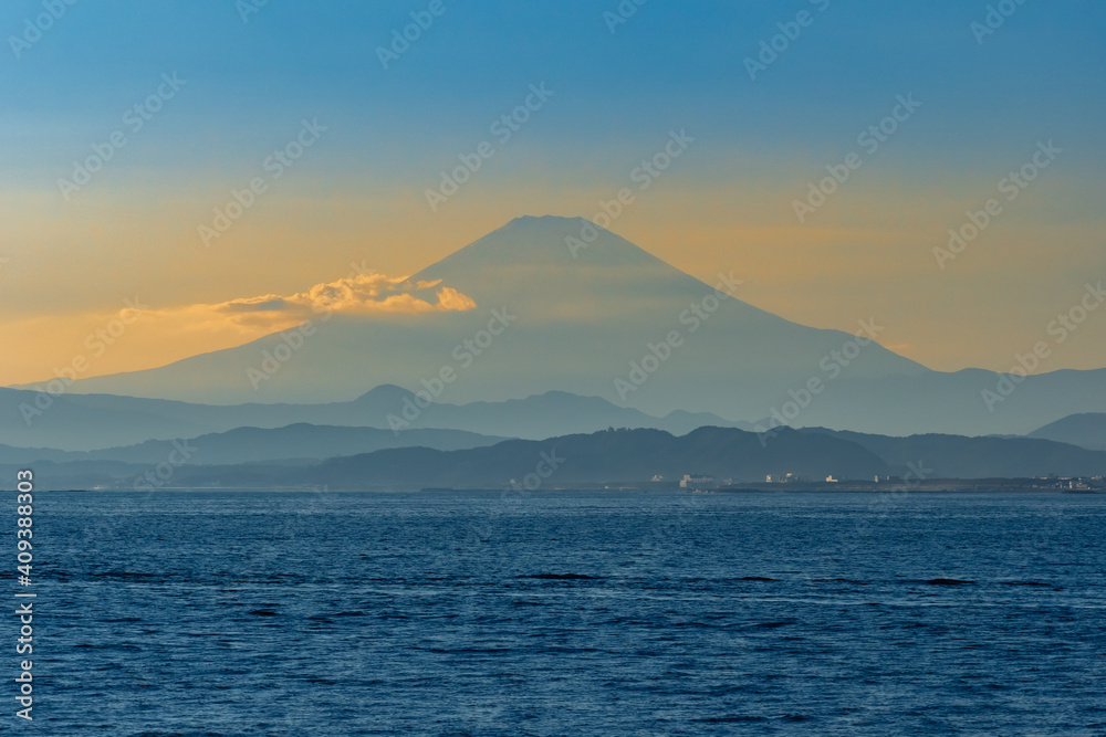 Japan. Kawaguchiko. Mount Fuji. The Volcano Fuji in the fog. Mountain ...