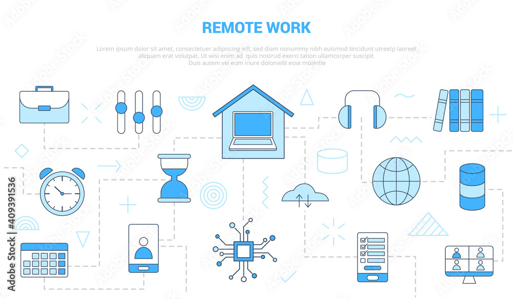 remote work with icon set template banner with modern blue color style ...