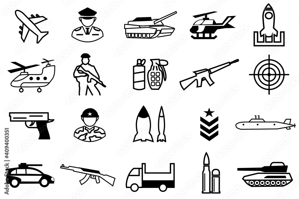 Military Icons Set. Army symbol collection. contain such as icon ...