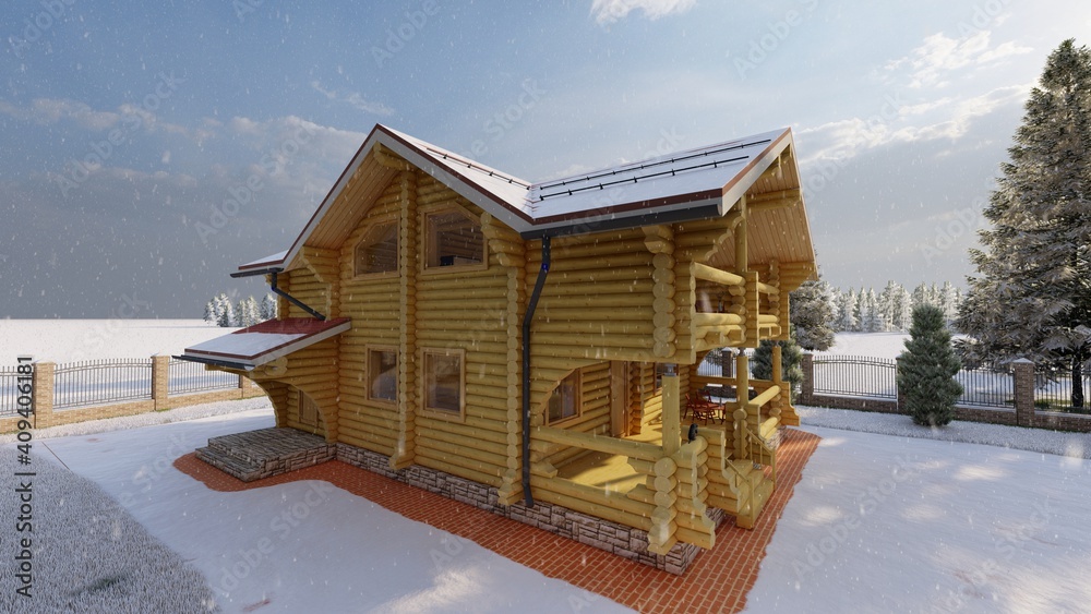 Wooden log house made of round logs, tiny house, wooden cottage, on the ...