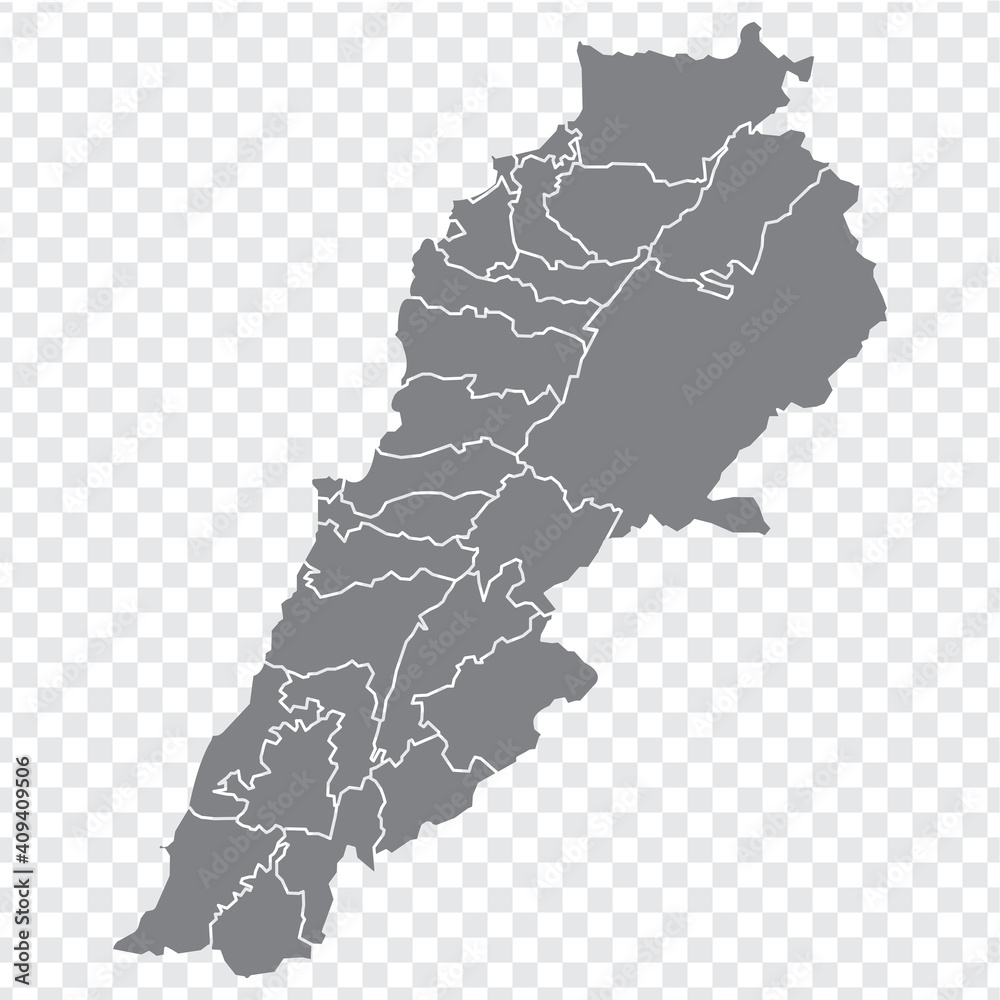 Blank map of Lebanon. Districts of Lebanon map. High detailed vector ...