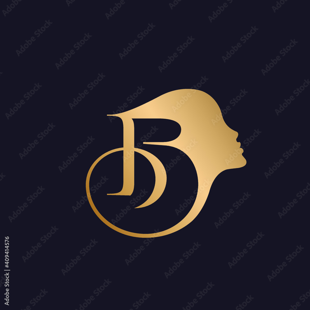 Letter B and woman portrait silhouette logo.Hair, beauty salon icon ...