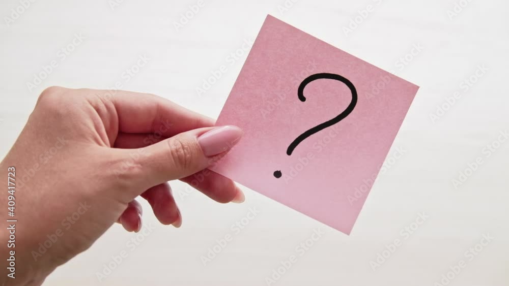 Question mark sign. Query symbol. Ask help. Find decision. Female hand ...