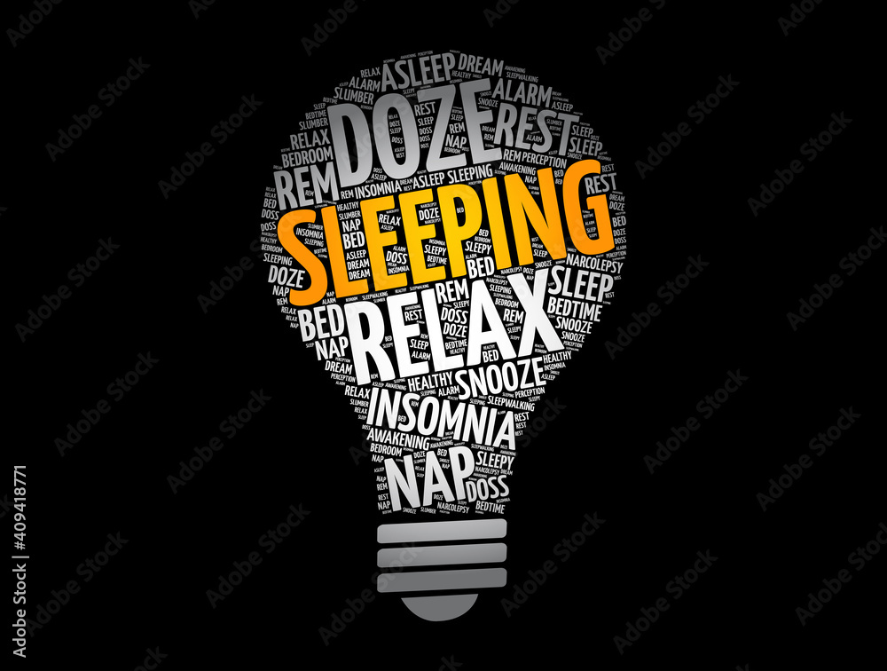 Sleeping light bulb word cloud collage, concept background Stock ...