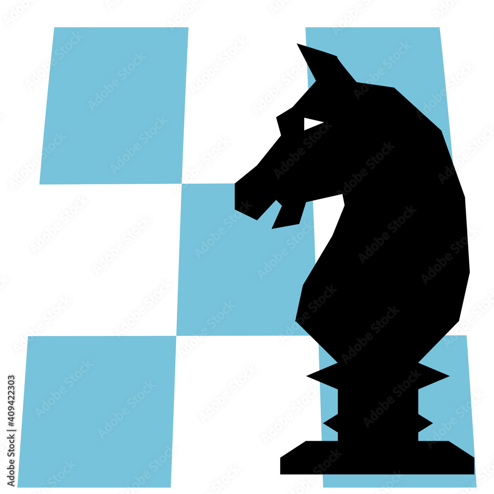Chess icon. Vector chess clipart with horse and squares. Black chess ...