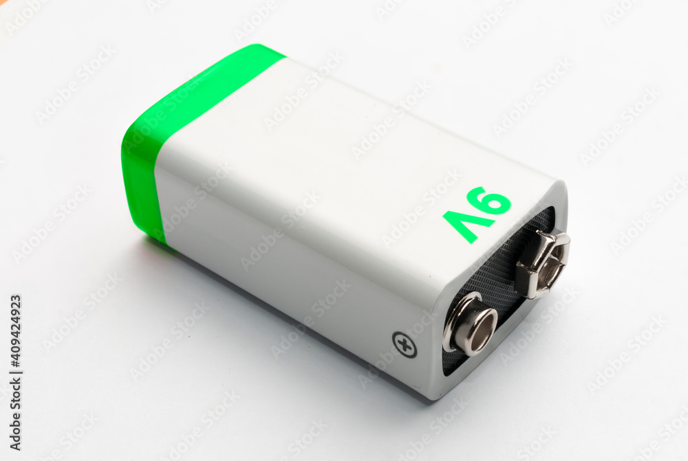 Blank white and green 9v battery on white background Stock Photo ...