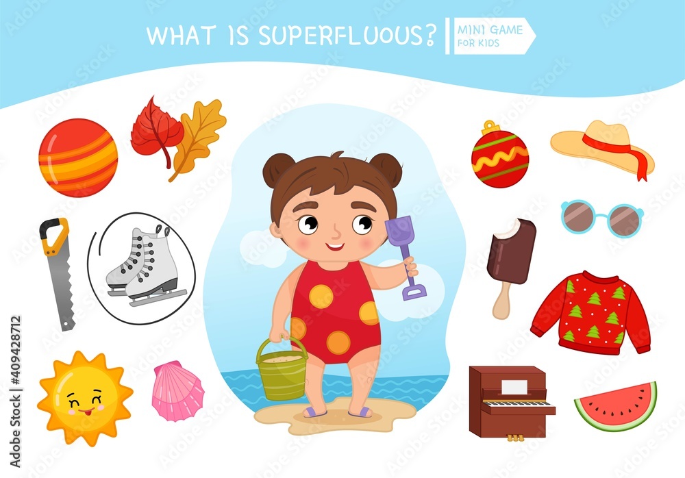 Educational game for children. Cartoon cute girl. Circle the objects ...