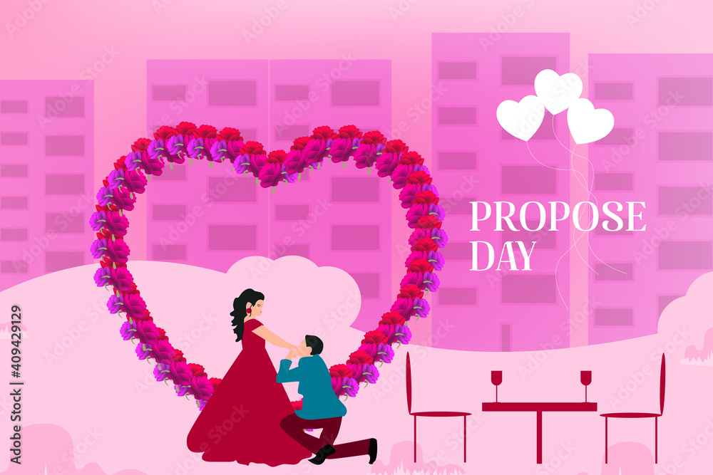 illustration of propose day cartoon style boy proposing to girl ...