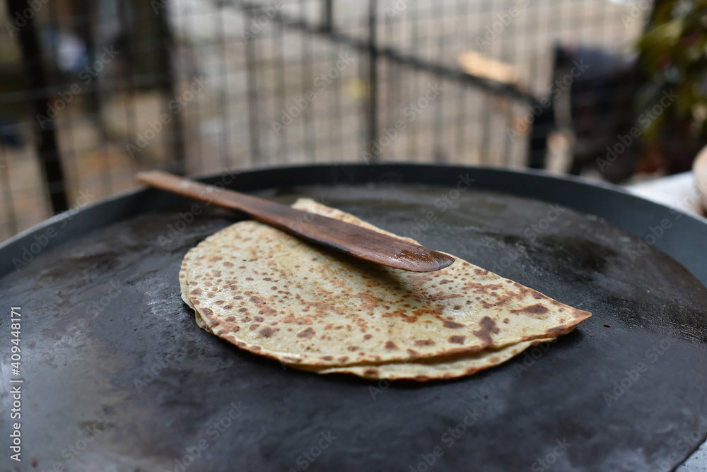 Turkish Food. Gozleme (Turkish stuffed flatbread) cooking process in ...