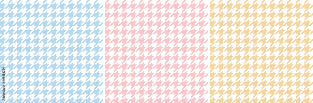Houndstooth patterns spring in blue, pink, yellow, white. Seamless dog ...