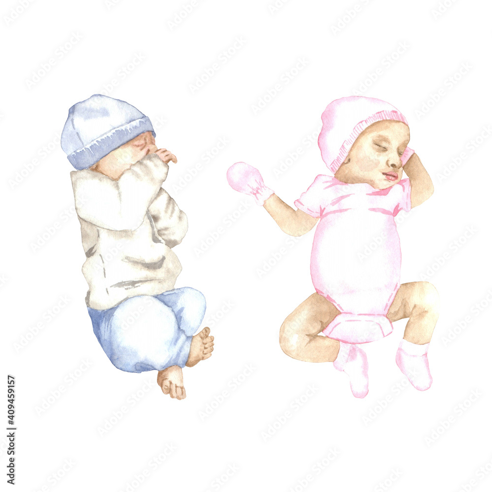 Watercolor illustration of newborn babies. Perfect for printing, web ...