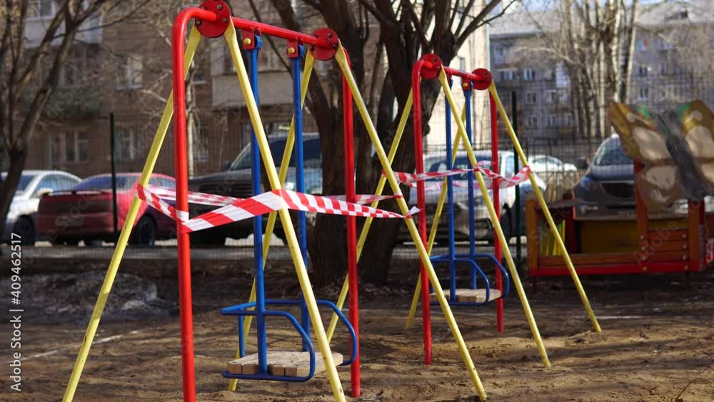 Urban children playground locked down and closed during emergency COVID ...