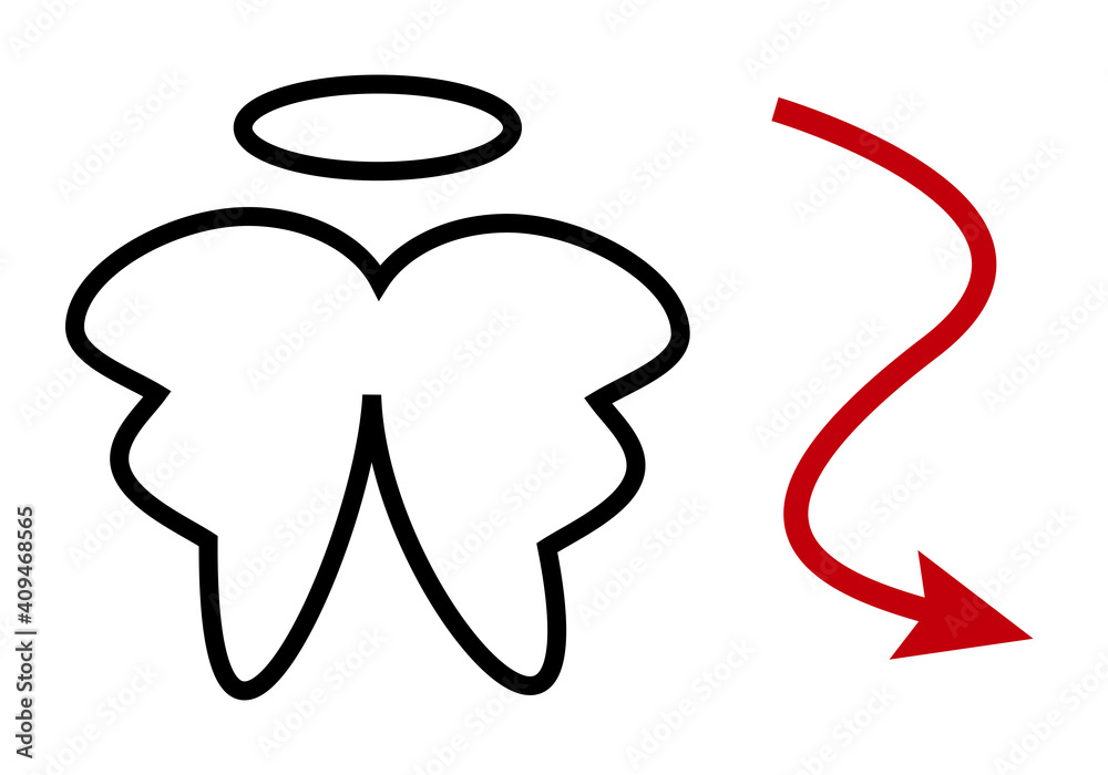 Vetor de Símbolos de ángel o demonio, Círculo de santo, alas y flecha o ...