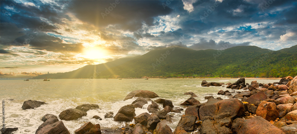 Bai Da (rock stone beach) near Son Tra Peninsula in Da Nang which is a ...