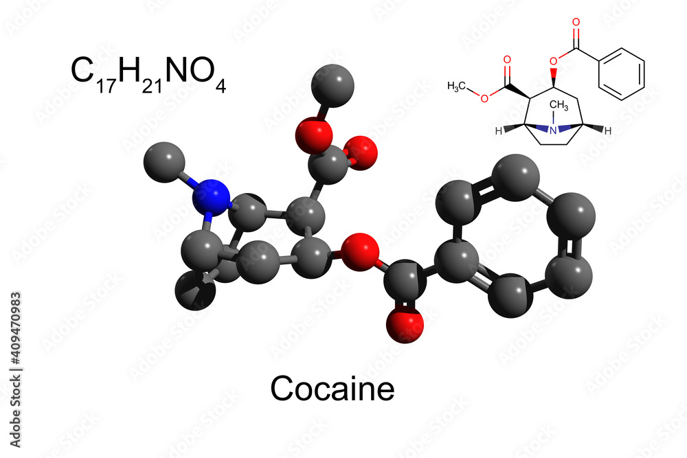 Chemical formula, structural formula and 3D ball-and-stick model of ...