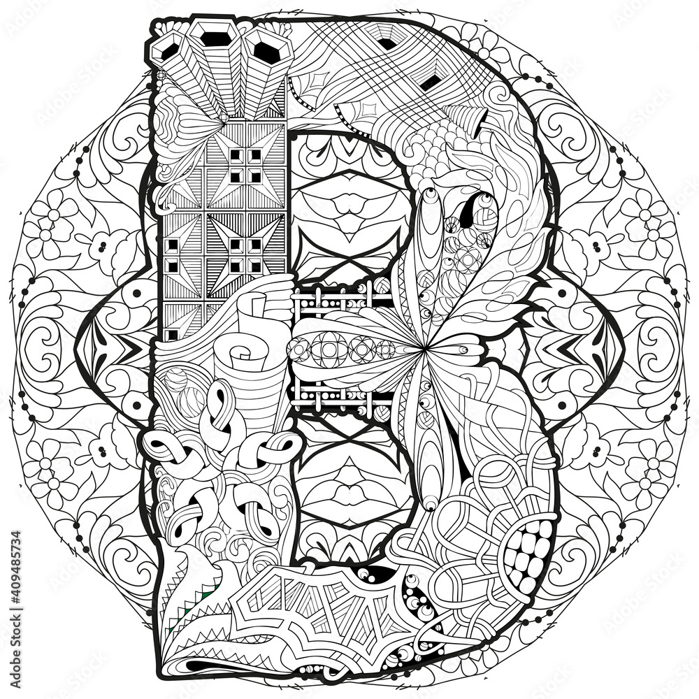 Mandala with letter B for coloring. Vector decorative zentangle Stock ...