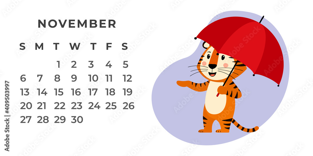 Desktop calendar design template for November 2022, the year of the ...