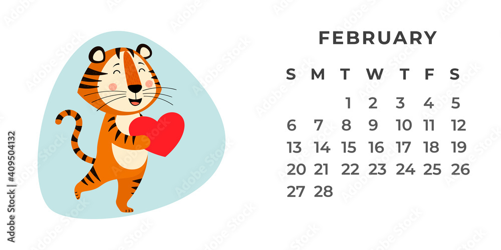 Desktop calendar design template for February 2022, the year of the ...