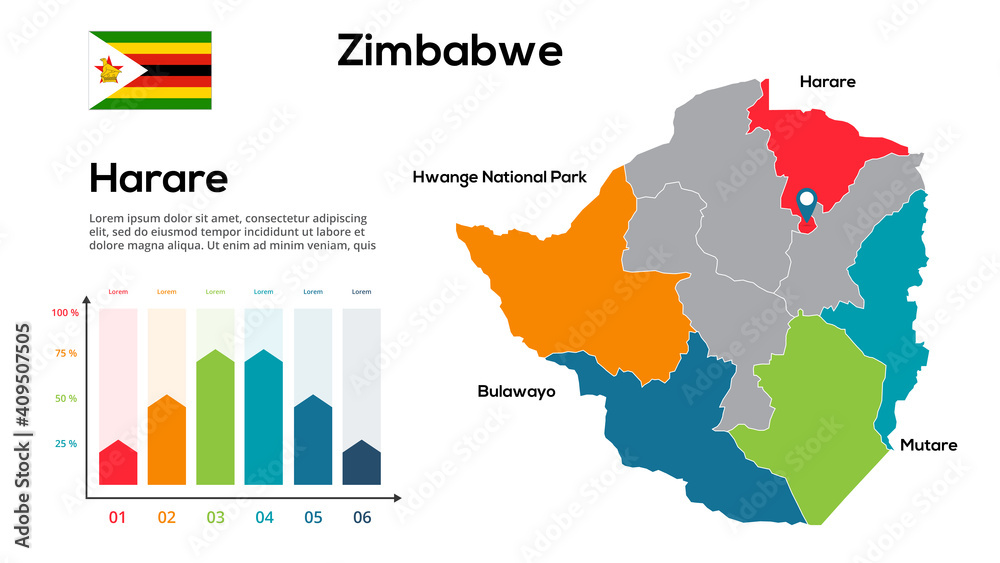 Zimbabwe map. image of a global map in the form of regions of Zimbabwe ...