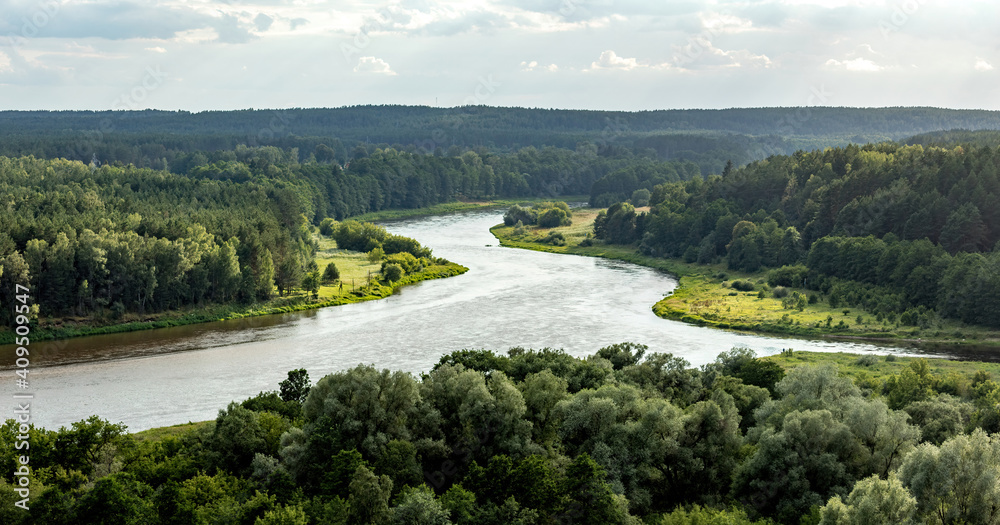 Curve of Nemunas River as seen from Merkine observation deck, Lithuania ...