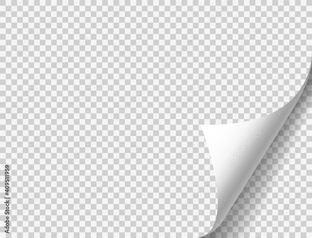 Curled page with shadow on blank sheet of paper. Page curl realistic ...