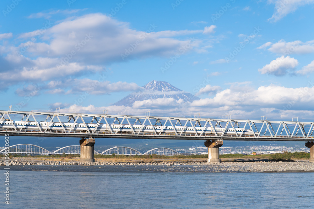 Footage of Bullet train or Shinkansen in Japanese passing through mount ...
