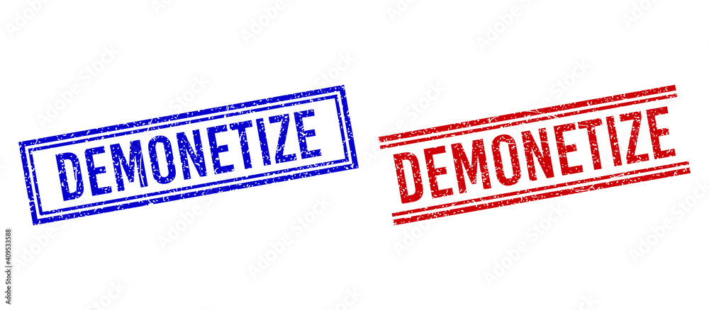 DEMONETIZE rubber imitations with grunge style. Vectors designed with ...