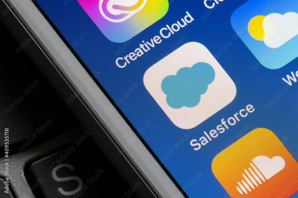 Portland, OR, USA - Jan 30, 2021: The Salesforce app icon is seen on an ...