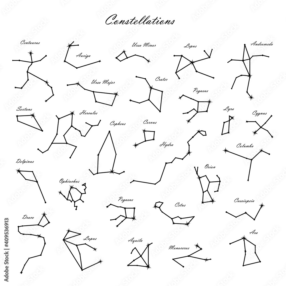 Vector set of constellations. Astrology, astronomy. Mystical symbols ...