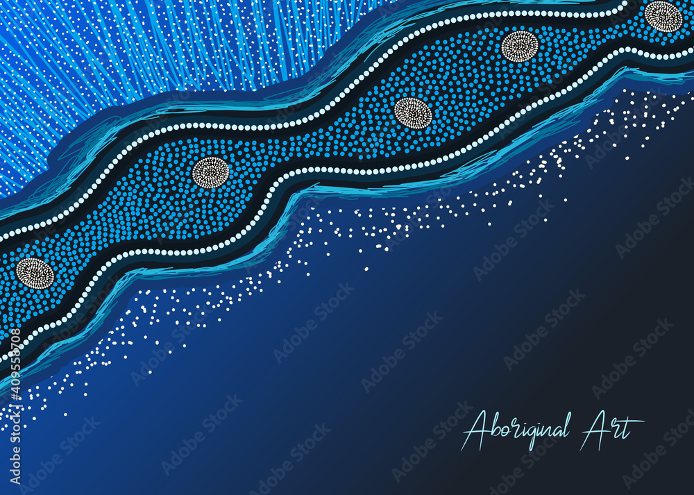 Blue aboriginal art banner design Stock Vector | Adobe Stock