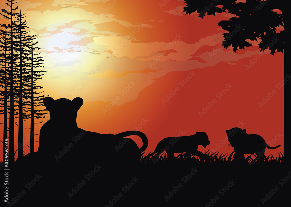 Tiger silhouette at sunset Stock Vector | Adobe Stock