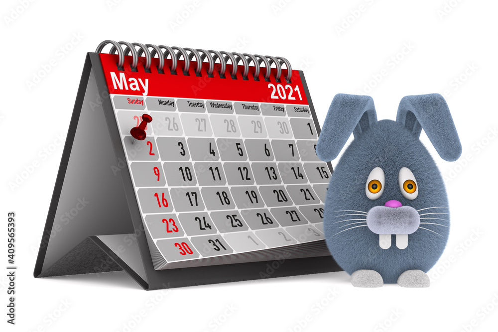 cartoon rabbit and calendar on white background. Isolated 3D ...