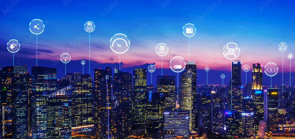 Advanced Communication And Global Internet Network Connection In Smart City Concept Of Future