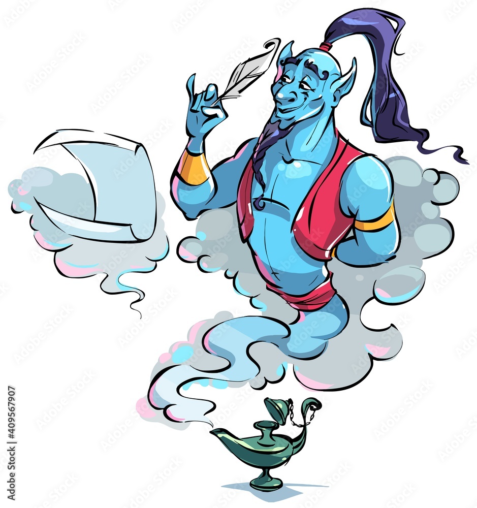 Cartoon Genie coming out of a magic lamp Stock Vector | Adobe Stock