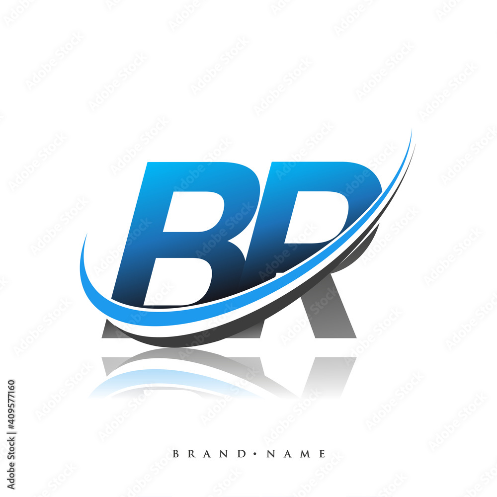 BR initial logo company name colored blue and black swoosh design ...