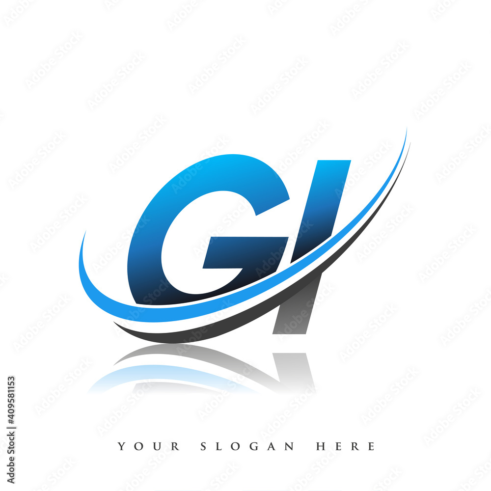 GI initial logo company name colored blue and black swoosh design ...