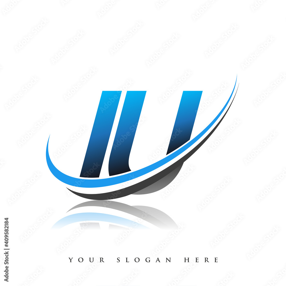 IU initial logo company name colored blue and black swoosh design ...