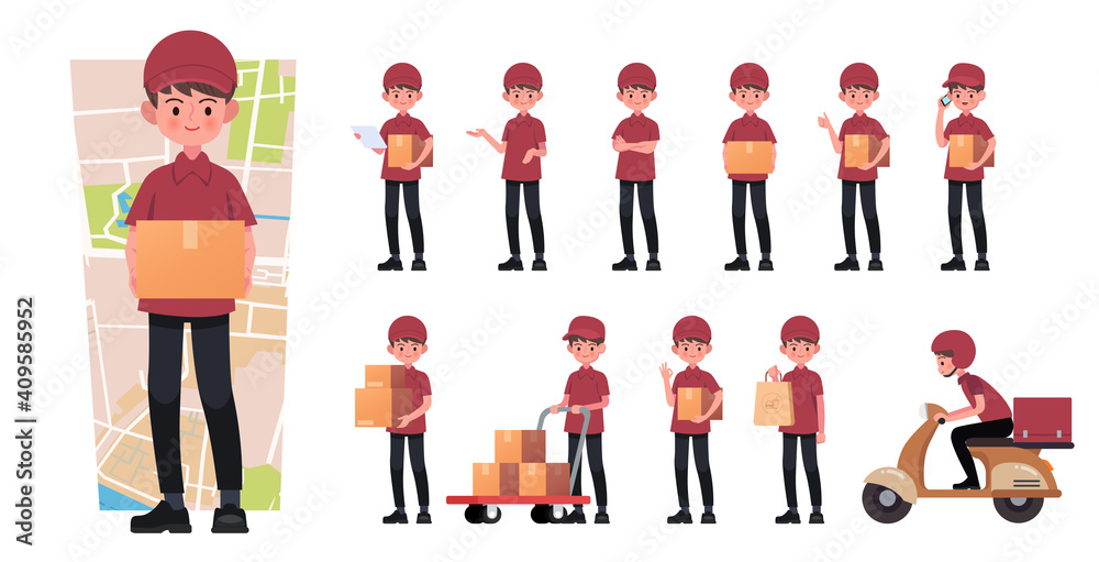Delivery man character constructor and objects for animation scene. Set ...