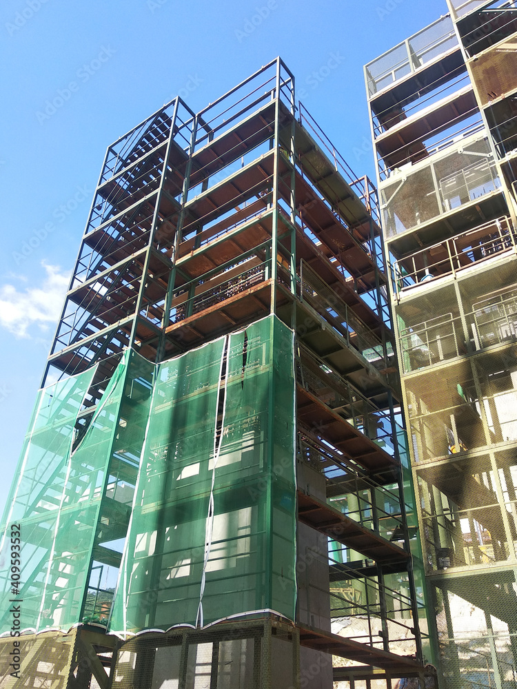 SHAH ALAM, MALAYSIA -AUGUST 8, 2020: Temporary staircase and falsework ...